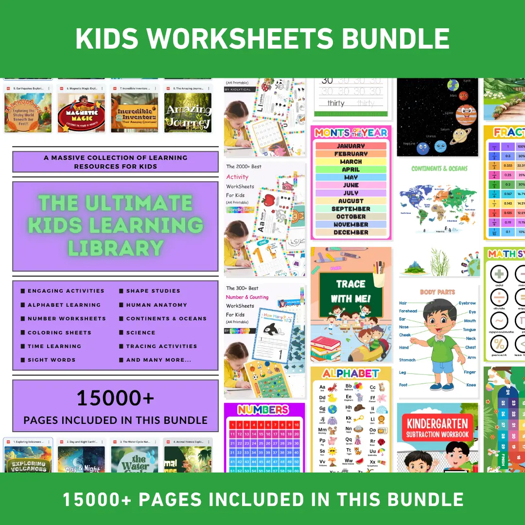 Kids Worksheets: Fun Learning Bundle, 15,000+ Worksheets